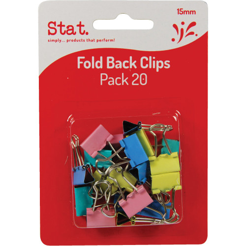 Stat 15mm Assorted Colours Foldback Clips Pk20 - Mega Office Supplies