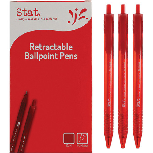 Stat 1.0mm Red Retractable Ballpoint Pen Bx12 - Mega Office Supplies