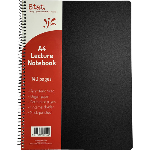 Lecture book Stat A4 60gsm 7mm ruling PP black 140pg pack of 10 | Mega ...