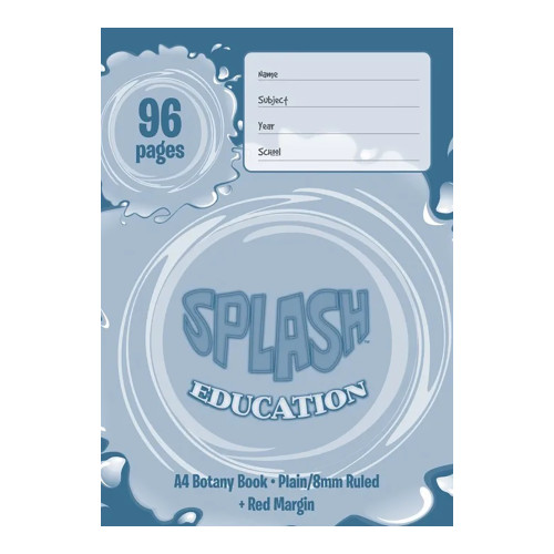 Splash A4 Botany Book 96pg Plain/8mm Ruled + Red Margin 297x210mm Pk 10 ...