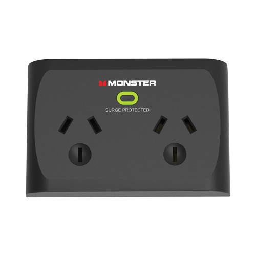 Monster Dual Socket Surge Protector Black | Mega Office Supplies