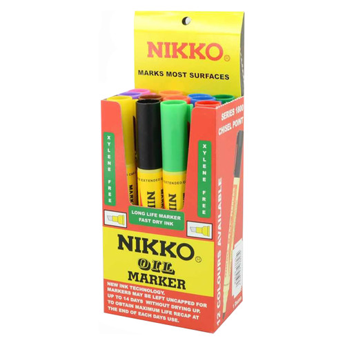 Nikko Oil Marker Chisel Tip Assorted Box 12 | Mega Office Supplies