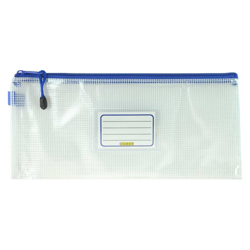Osmer Mesh Case Clear 34x15cm Blue Zip | Mega Office Supplies