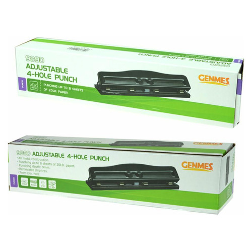 Genmes Metal Adjustable 4 Hole Punch Black | Mega Office Supplies