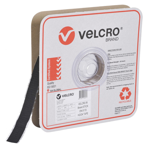 Velcro Hook Only Strip 25mm x 25m Black | Mega Office Supplies