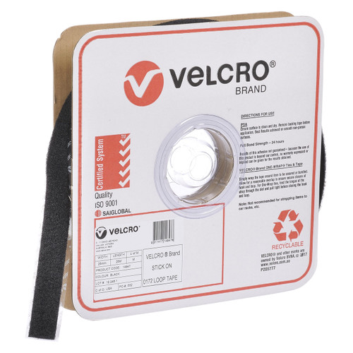 Velcro Loop Only Strip 25mm x 25m Black | Mega Office Supplies
