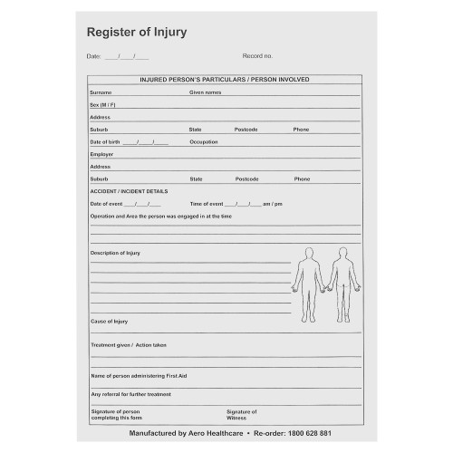 AeroSupplies A5 Register of Injuries Dup Pad | Mega Office Supplies
