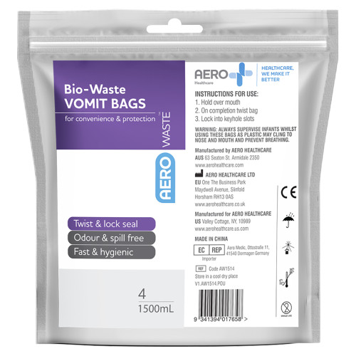AeroWaste Bio-Waste Vomit Bag 1500ml Bag/4 Pk6 | Mega Office Supplies