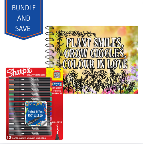 SHARPIE CREATIVE MARKERS AND ADULT BLOOMING GARDEN COLOURING BOOK ...