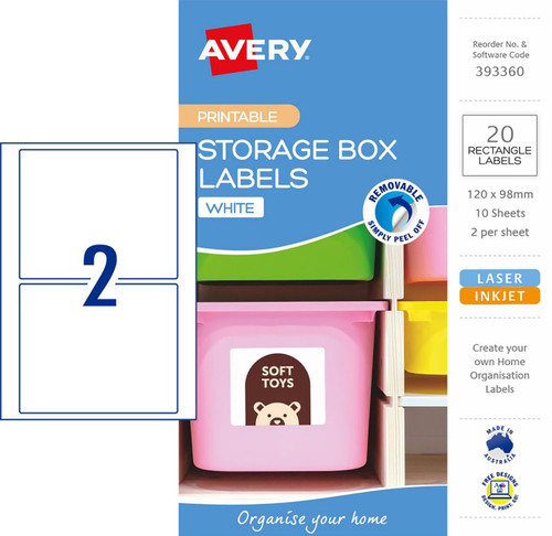 Avery Storage Box Removable Labels 120x98mm 2UP | Mega Office Supplies