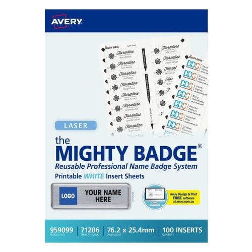 Avery Mighty Badge White Inserts Refill 100pk | Mega Office Supplies