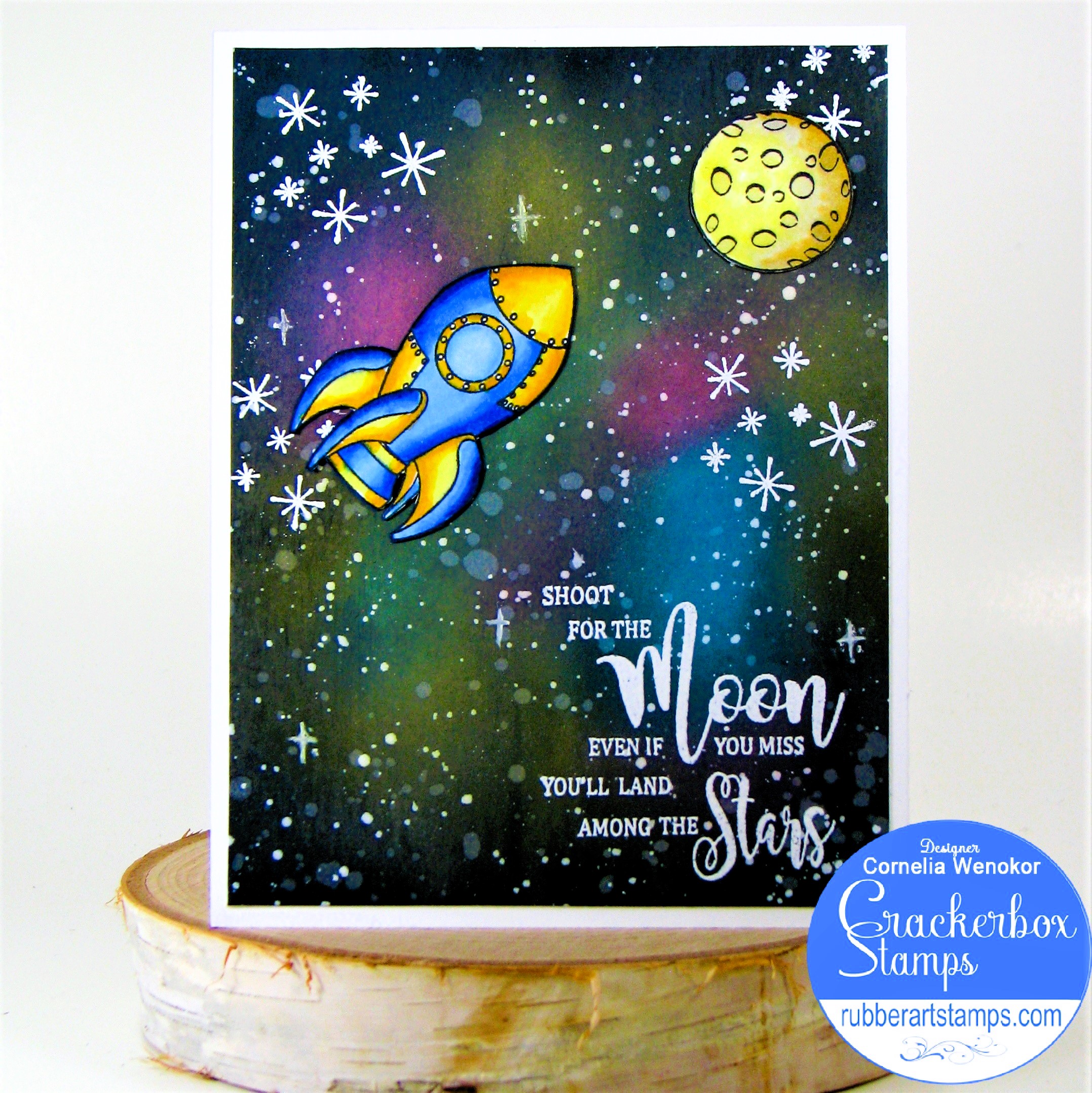 Shoot For The Moon Galaxy Card - Crackerbox Stamps