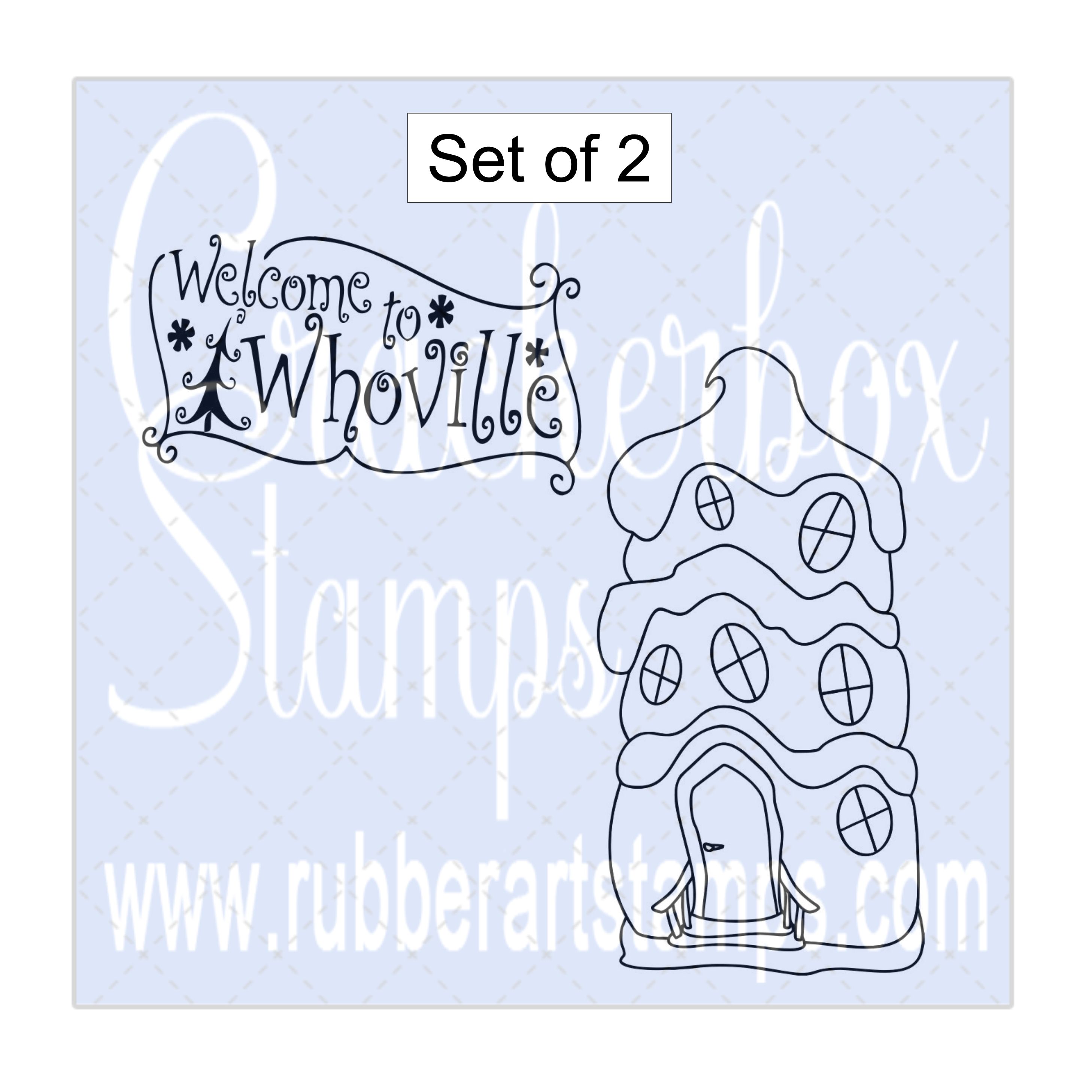 Whoville Sign And Whoville House - Crackerbox Stamps
