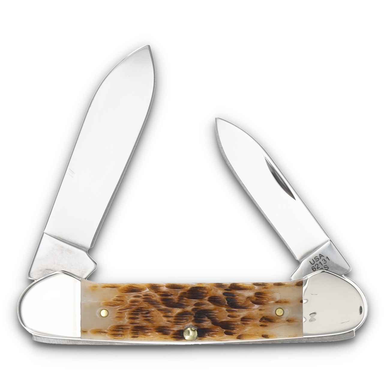 Case Carbon Steel Amber Bone Canoe Folding Knife
