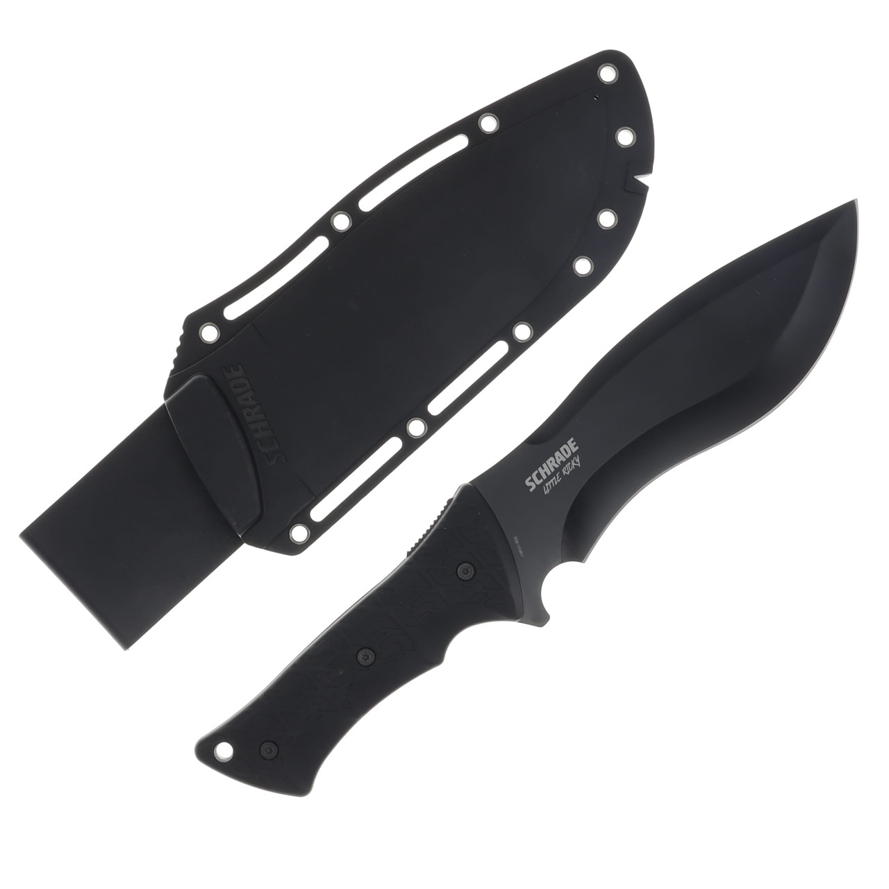 Schrade Little Ricky Fixed Blade Knife 7.25in Plain Black TiNi Recurve