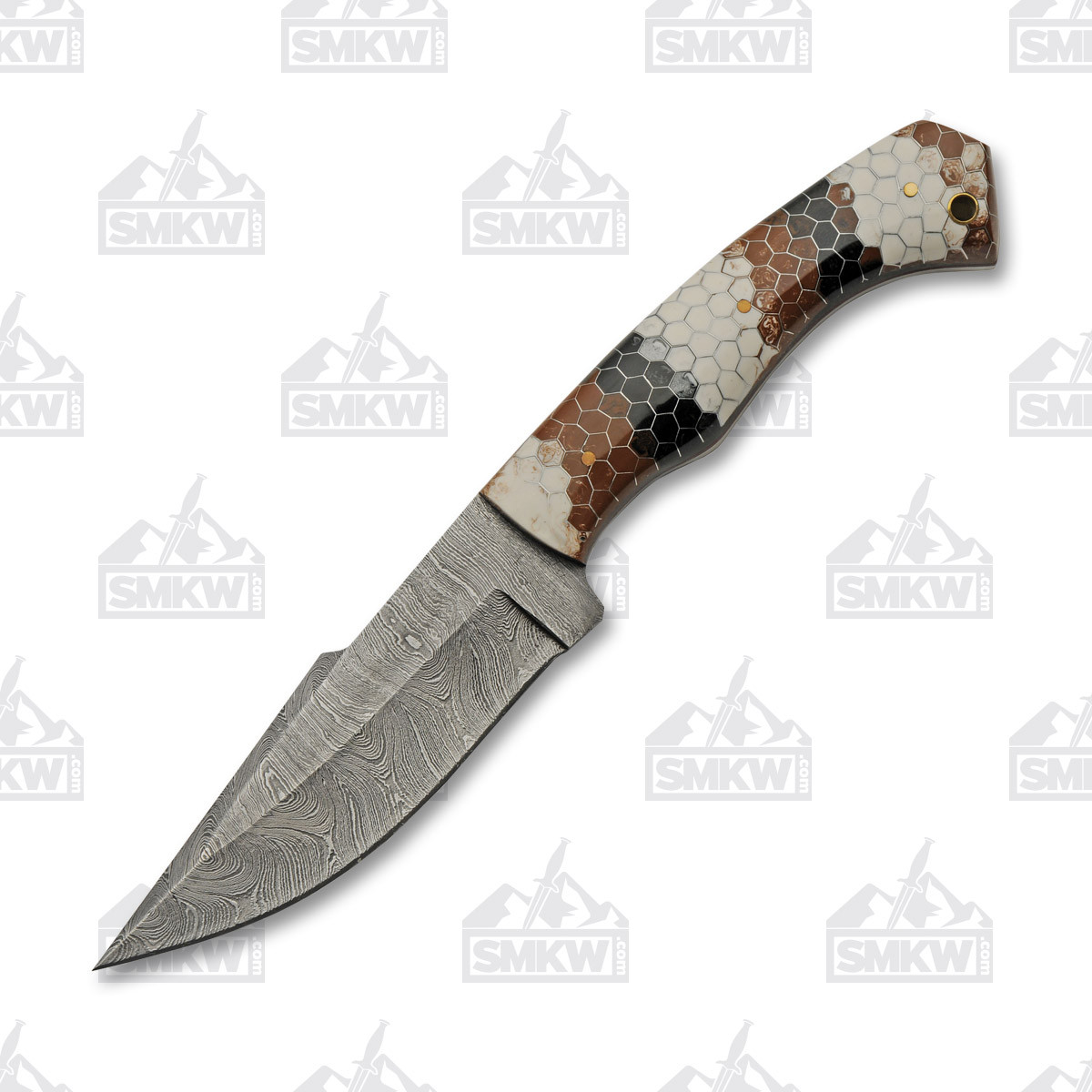 SZCO Supplies Texas Rattler Pine Fixed Blade Knife 4.75in Damascus Blade