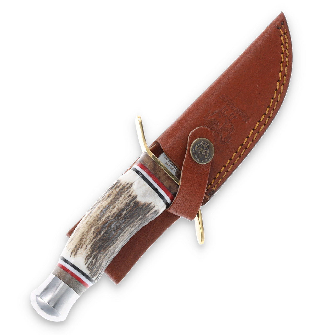 Hen & Rooster Stag Slim Drop Point/Leather Sheath