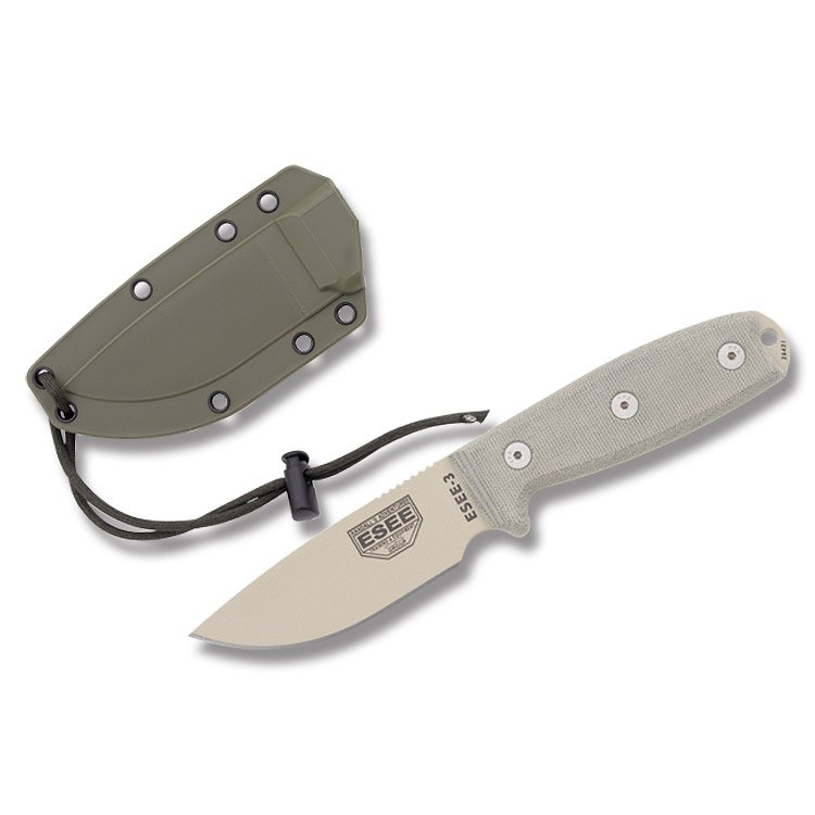 ESEE 3 Fixed Blade Knife 3PM Tan Blade/OD Green with MOLLE Sheath ...