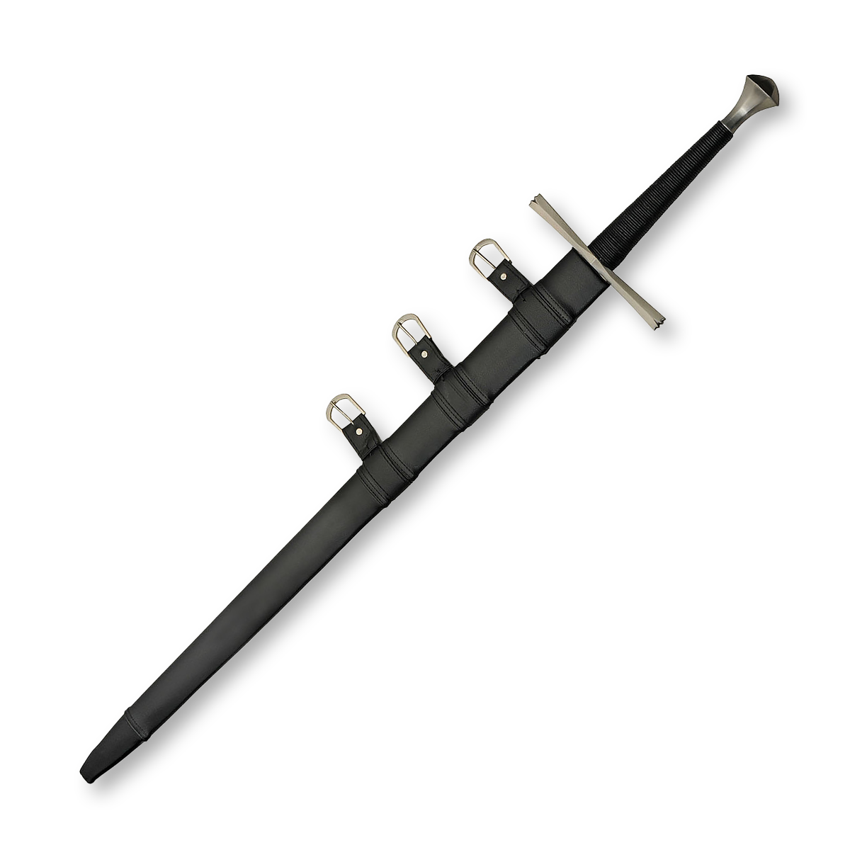 Battle Tested 44in Western Medieval Sword Black Handle Plain Blade ...