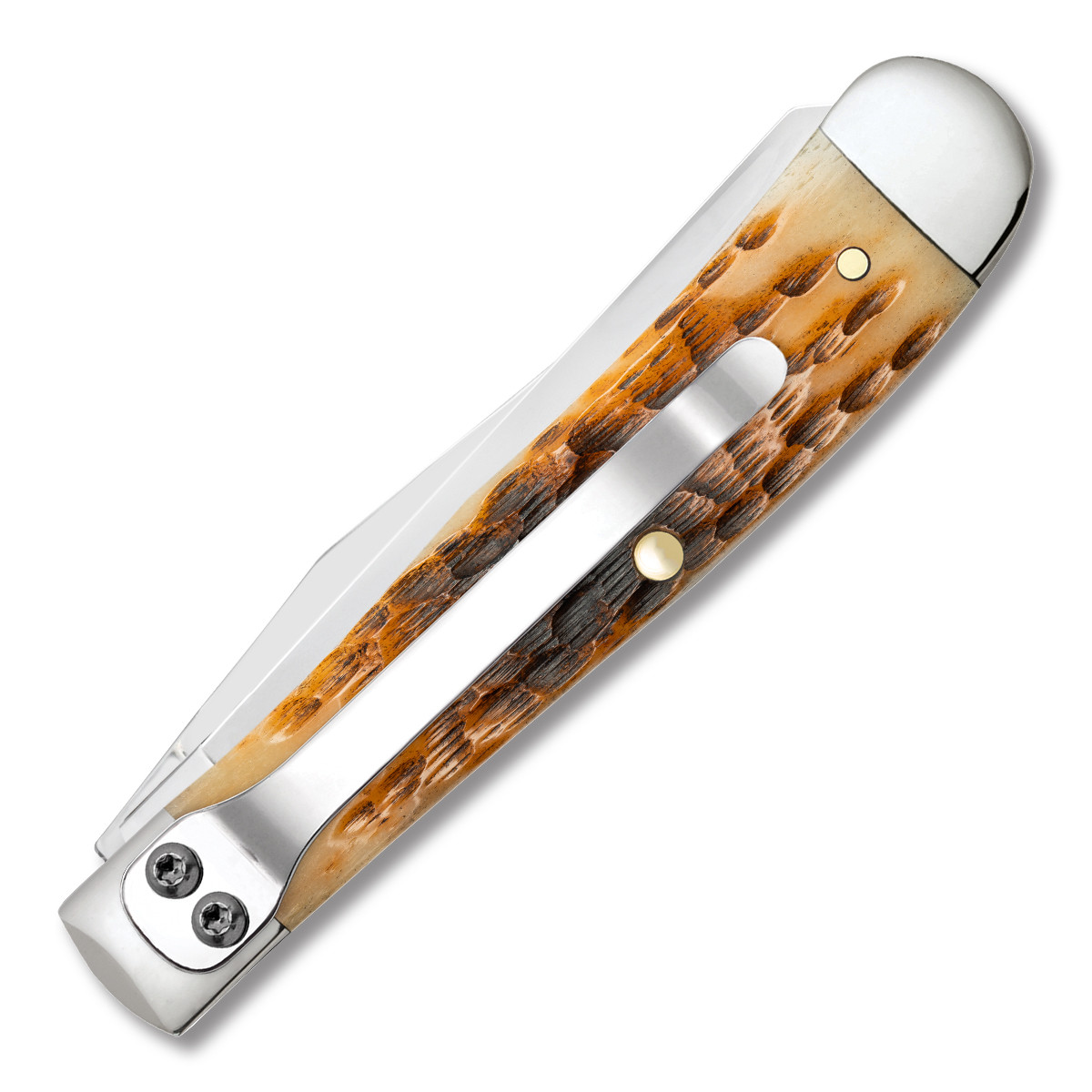 Case Amber Jigged Bone Trapper Folding Knife with Pocket Clip