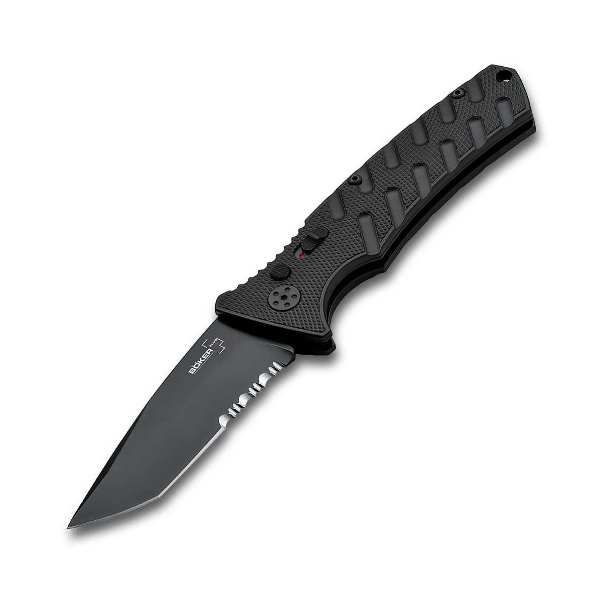 Boker Plus Strike All Black Serrated Tanto D2 auto AUBK01BO458 - Smoky ...