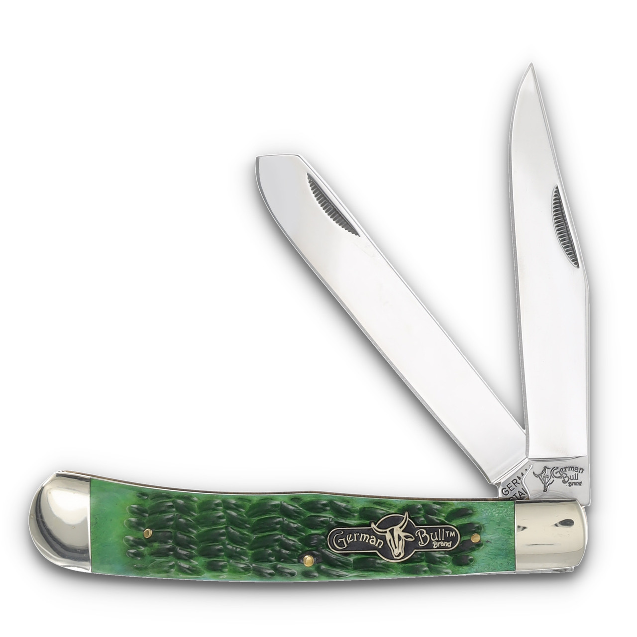 Frost Cutlery German Bull Large Trapper Antique Green Pick Bone ...
