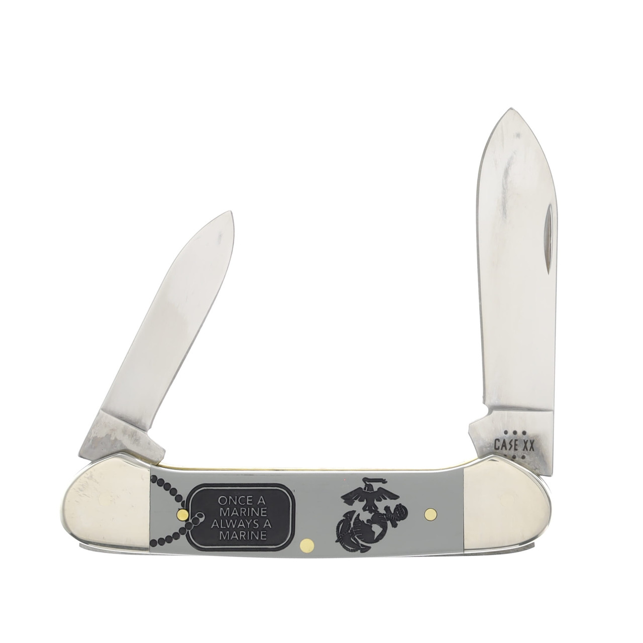 Case XX USMC Smooth Gray Synthetic Canoe Folding Knife CA13207 - Smoky ...