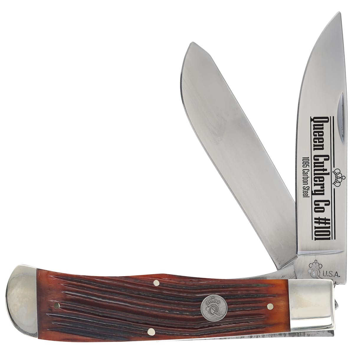 Queen USA Amber Winterbottom Bone Two Blade Linerlock Folding Knife ...