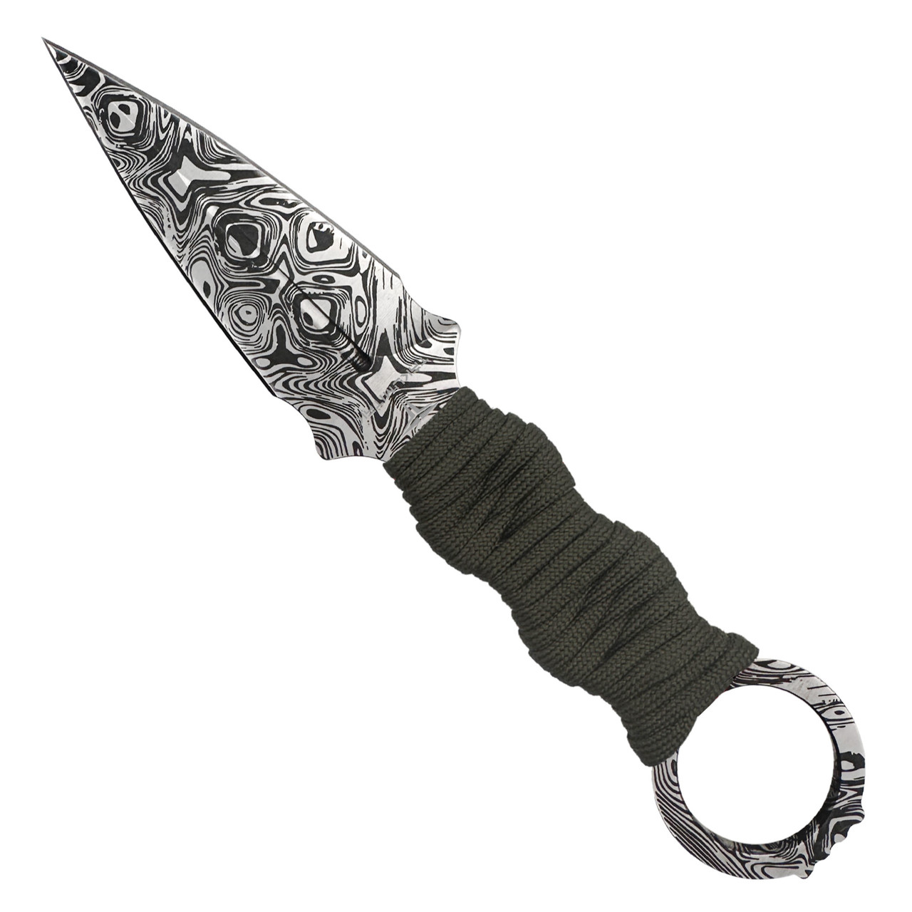 Takumitak Defender Olive Drab Paracord Wrapped Handle Damascus Acid ...