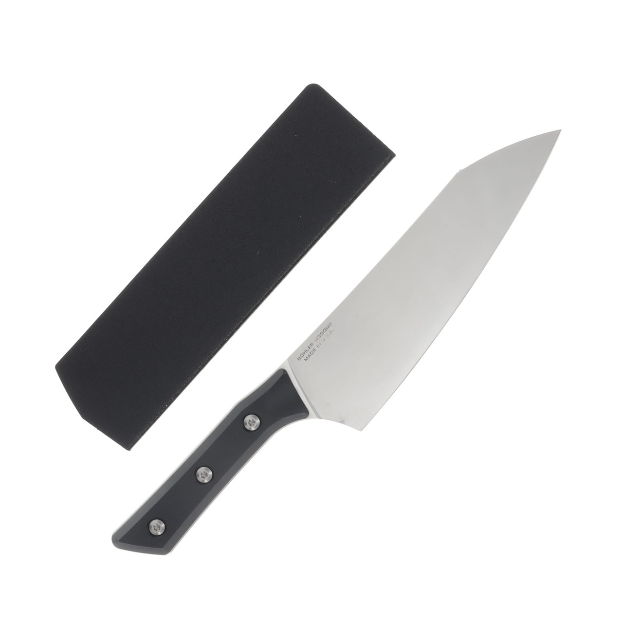 Microtech Chef Knife Black G10 8in Plain Edge Stonewash Blade