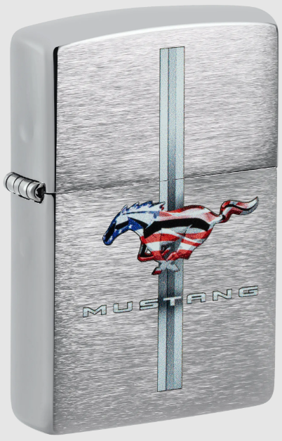 Zippo Lighter Ford Mustang Red White and Blue Pony Brushed Chrome