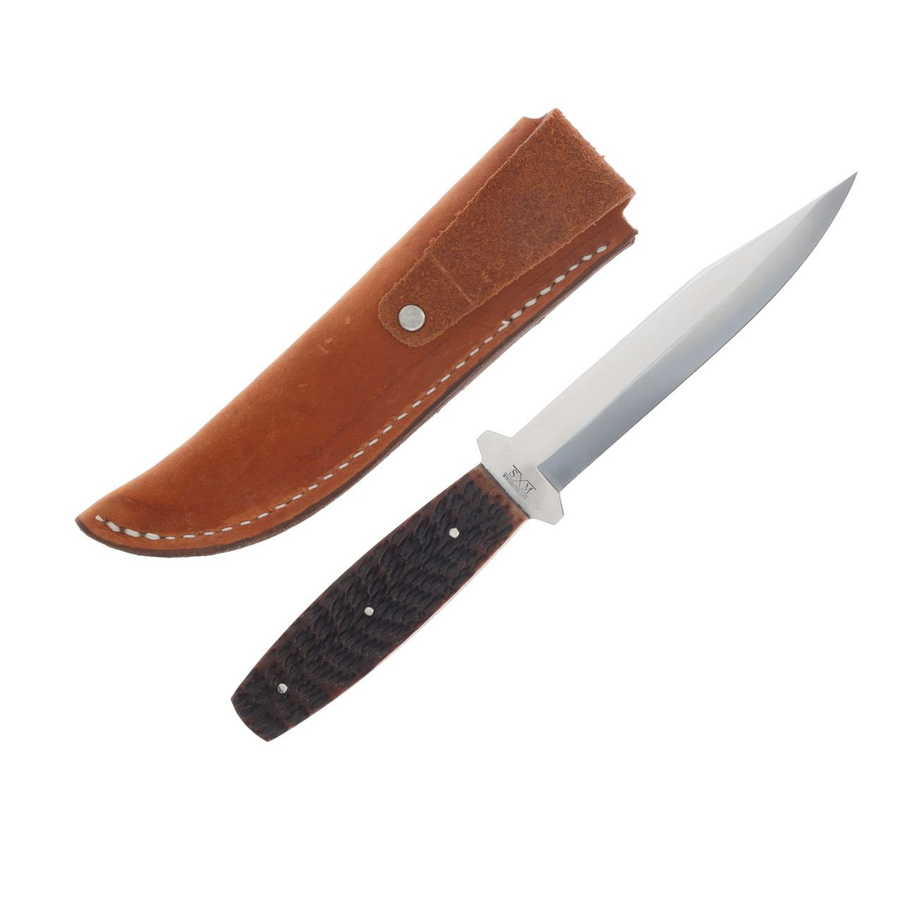 Schatt & Morgan V1-Pig Sticker Walnut Jigged Bone Fixed Knife With ...