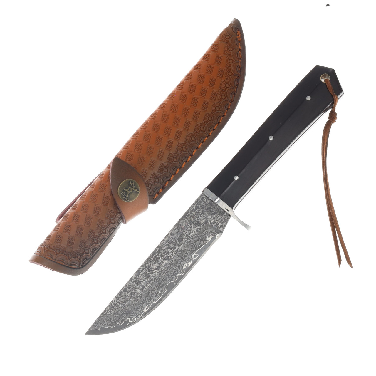 Elk Ridge Fixed Knife Brown Wood Handle 5in Damascus Persian Blade W ...