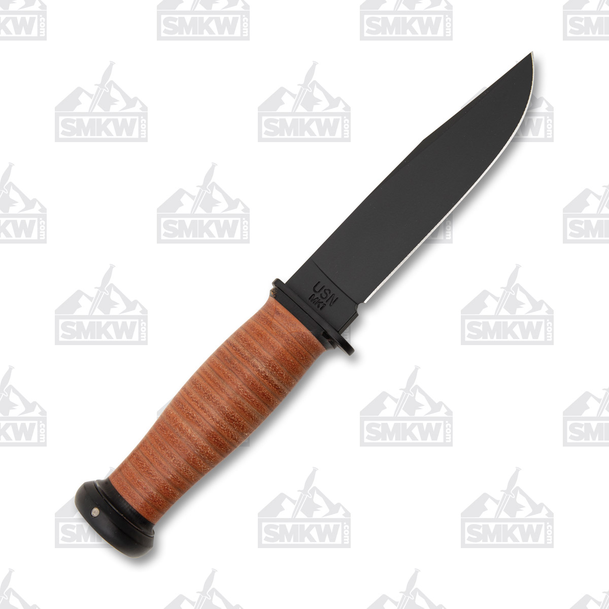 KA-BAR Mark 1 Leather Fixed Blade 5.12in Black Plain Clip Point Knife ...