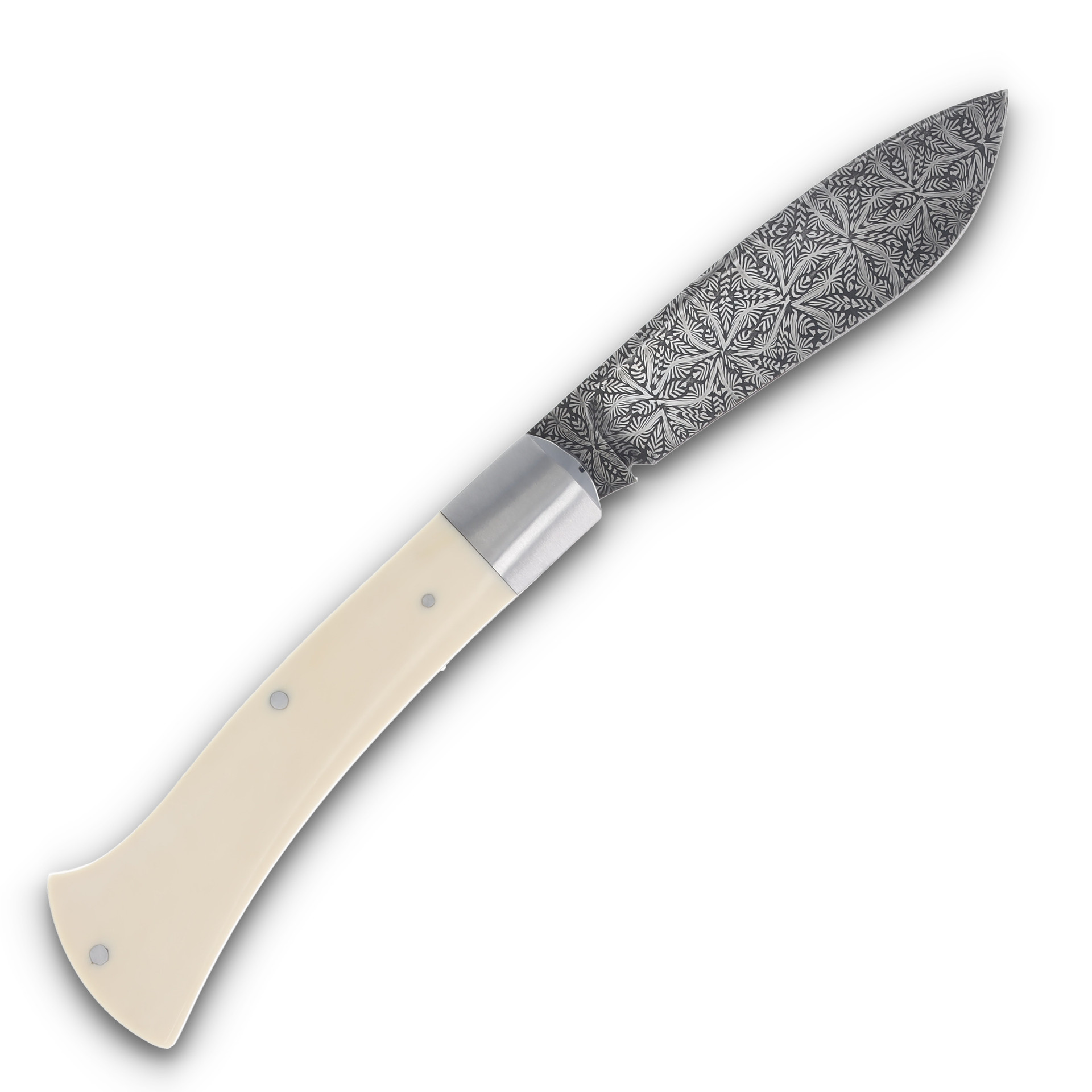 Couch Knives Flower Damascus/Ivory Axe Handle Trapper Folding Knife ...