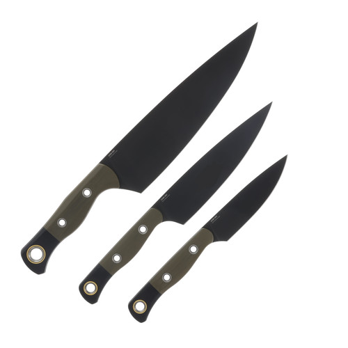Benchmade Kitchen Knives 3 Piece Set Plain Edge DLC Olive G10