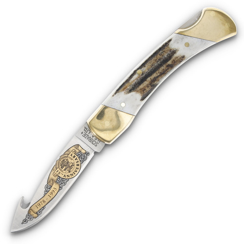 Schrade USA 15th Anniversary Stag Guthook Lockback Knife