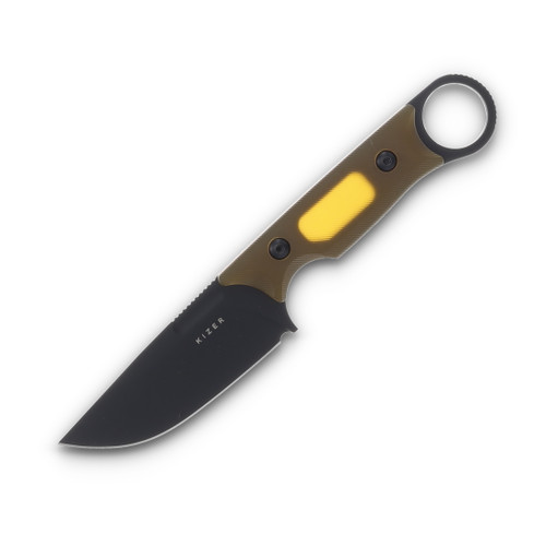 Kizer Cabox Fixed Blade Knife Yellow 3.36 Inch Plain Black Drop Point