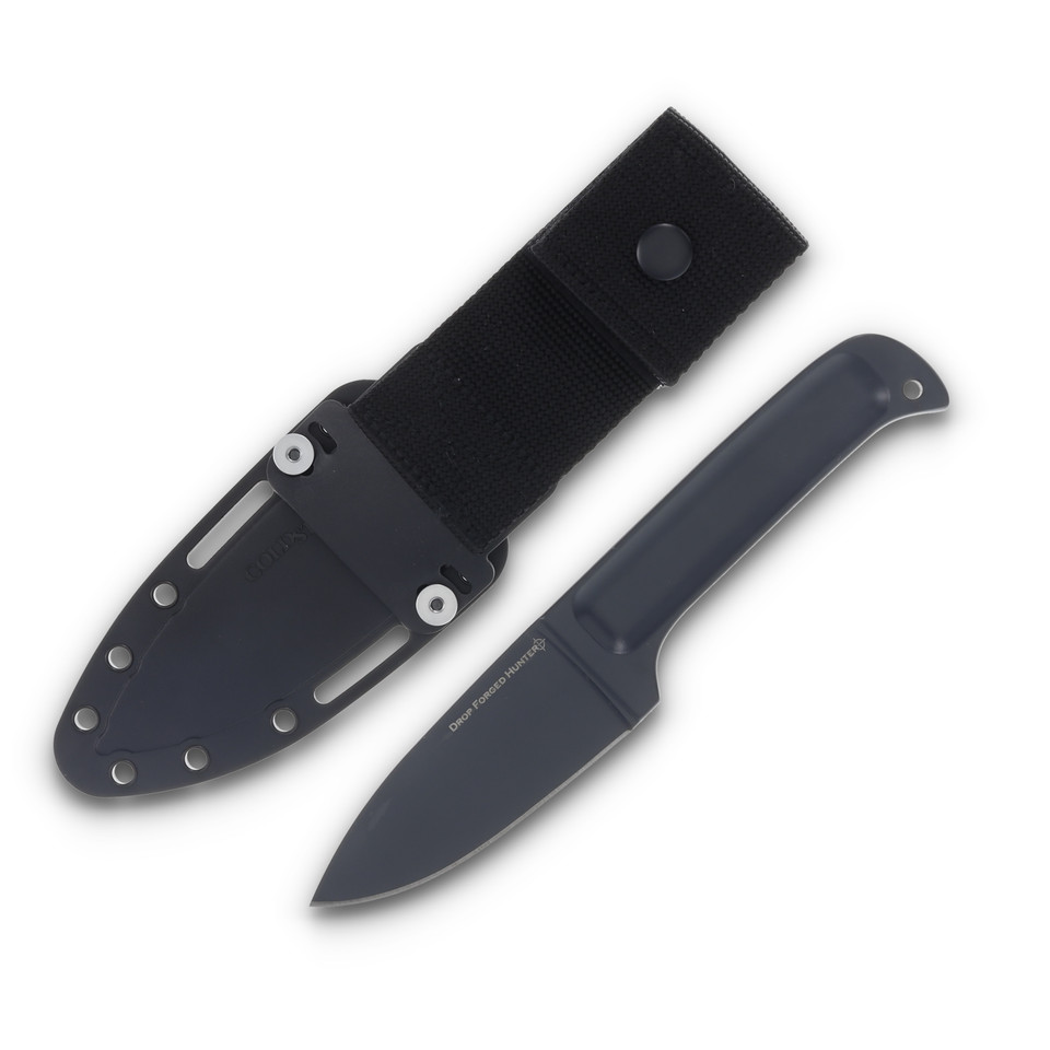 Cold Steel Drop Forged Hunter Fixed Knife 4in Plain Black Drop Point ...