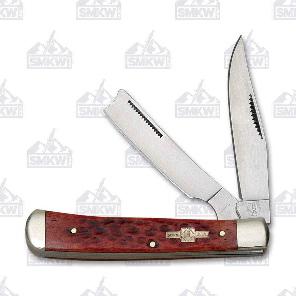 Rough Ryder Red Jigged Bone Razor Trapper Folding Knife RR274 - Smoky ...