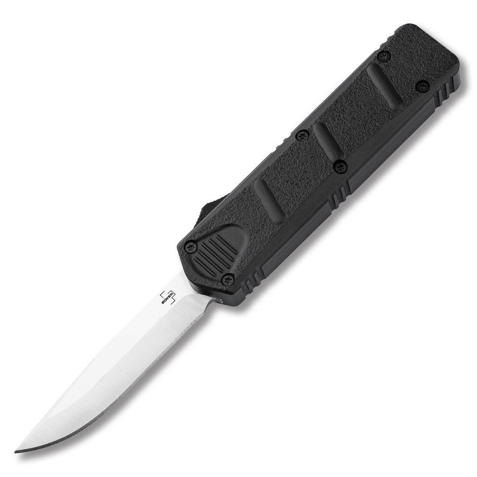 Boker Mini Kalashnikov OTF Auto Knife Black - 2.68in Satin Drop Point S/E Plain AUBK06EX358 ...