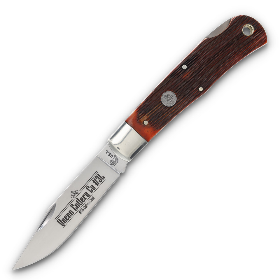 Queen Cutlery Lockback Folding Knife Amber Winterbottom Bone QAWB106L ...