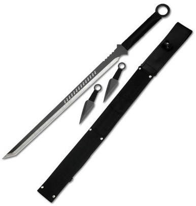 Fantasy Master Fantasy Sword with 2 Throwing Knives Tanto Black ...