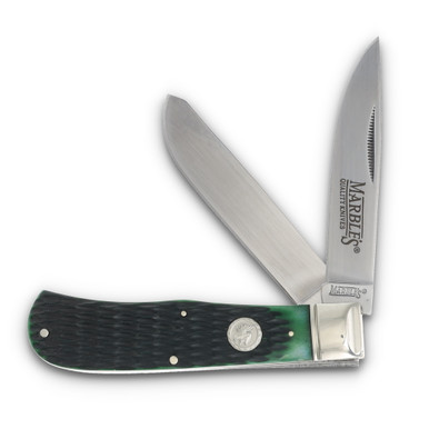 Marbles Green Jigged Bone Jumbo Trapper Folding Knife MR630 - Smoky ...