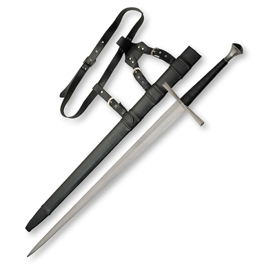 Battle Tested 44in Western Medieval Sword Black Handle Plain Blade ...