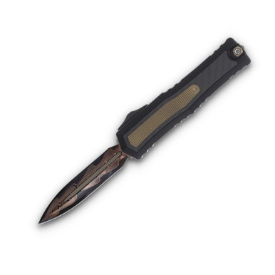 Microtech Atreus Carbon Fiber-Bronze Inlay 3.95in Blued Damascus Dagger ...