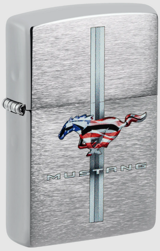 Zippo Lighter Ford Mustang Red White and Blue Pony Brushed Chrome