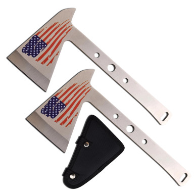 Perfect Point Throwing Axe USA Flag 2-Pc Set Satin Stainless 9.5in