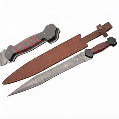 Braided Ruby Short Sword Damascus/Wood with Leather Sheath DM5047 ...
