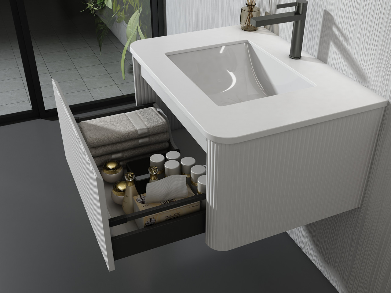 Royal Linear 30 inch Wall mount Modern Vanity in Etched White